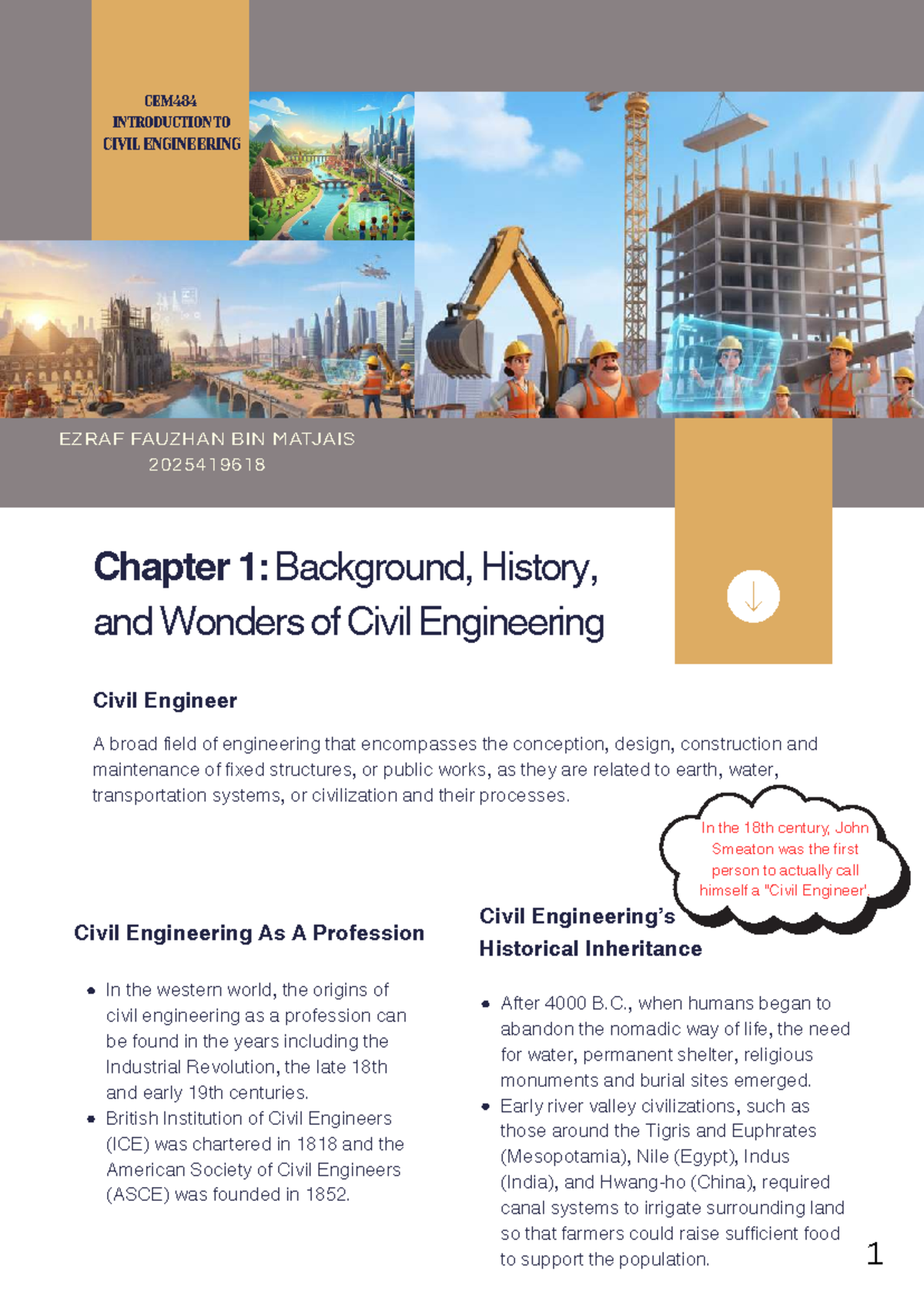 CEM484 Chapter 1 Summary: Background & History of Civil Engineering ...