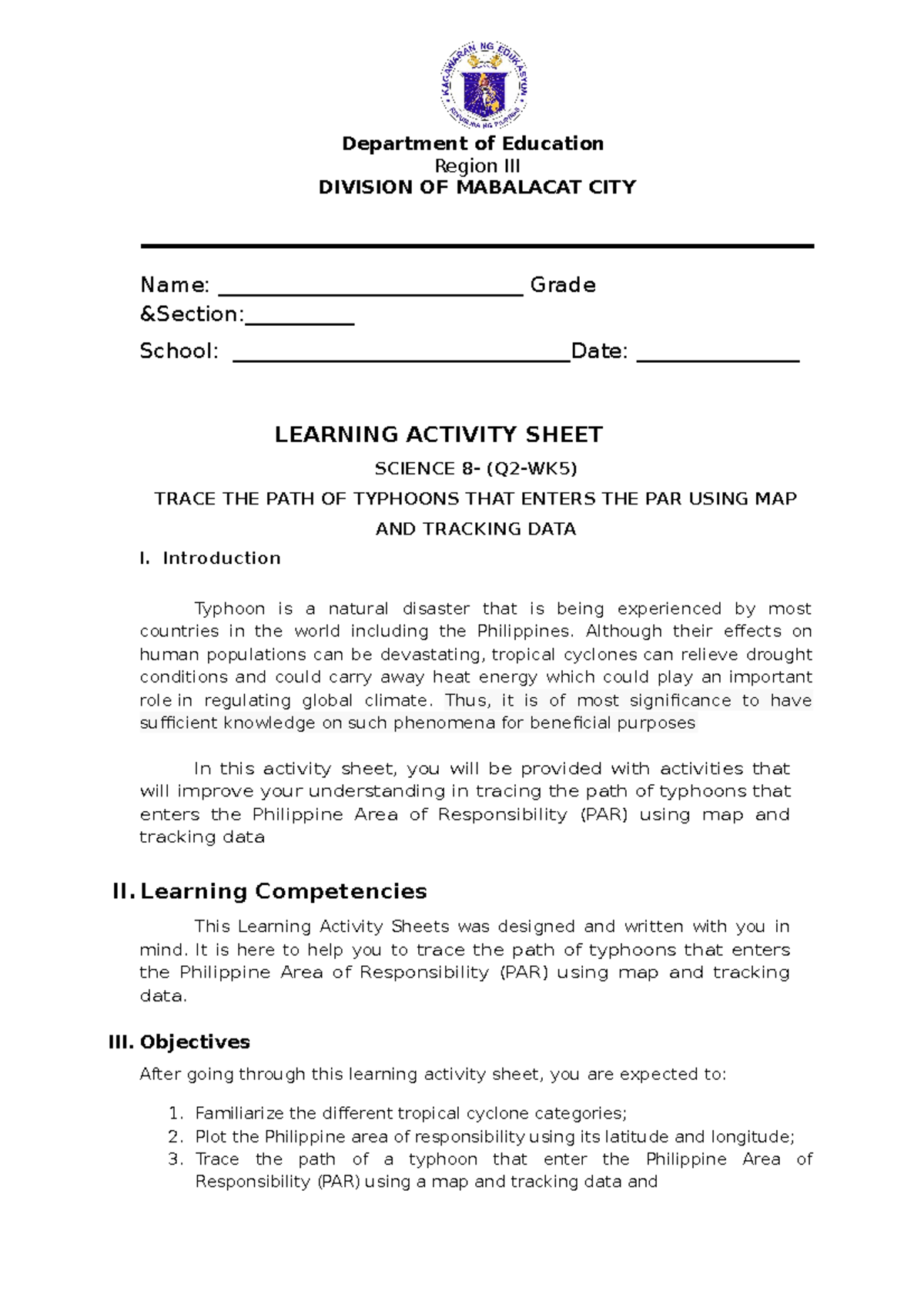 SCIENCE 8 Q2 WK5: Tracing Typhoon Paths Entering the PAR Using Maps ...