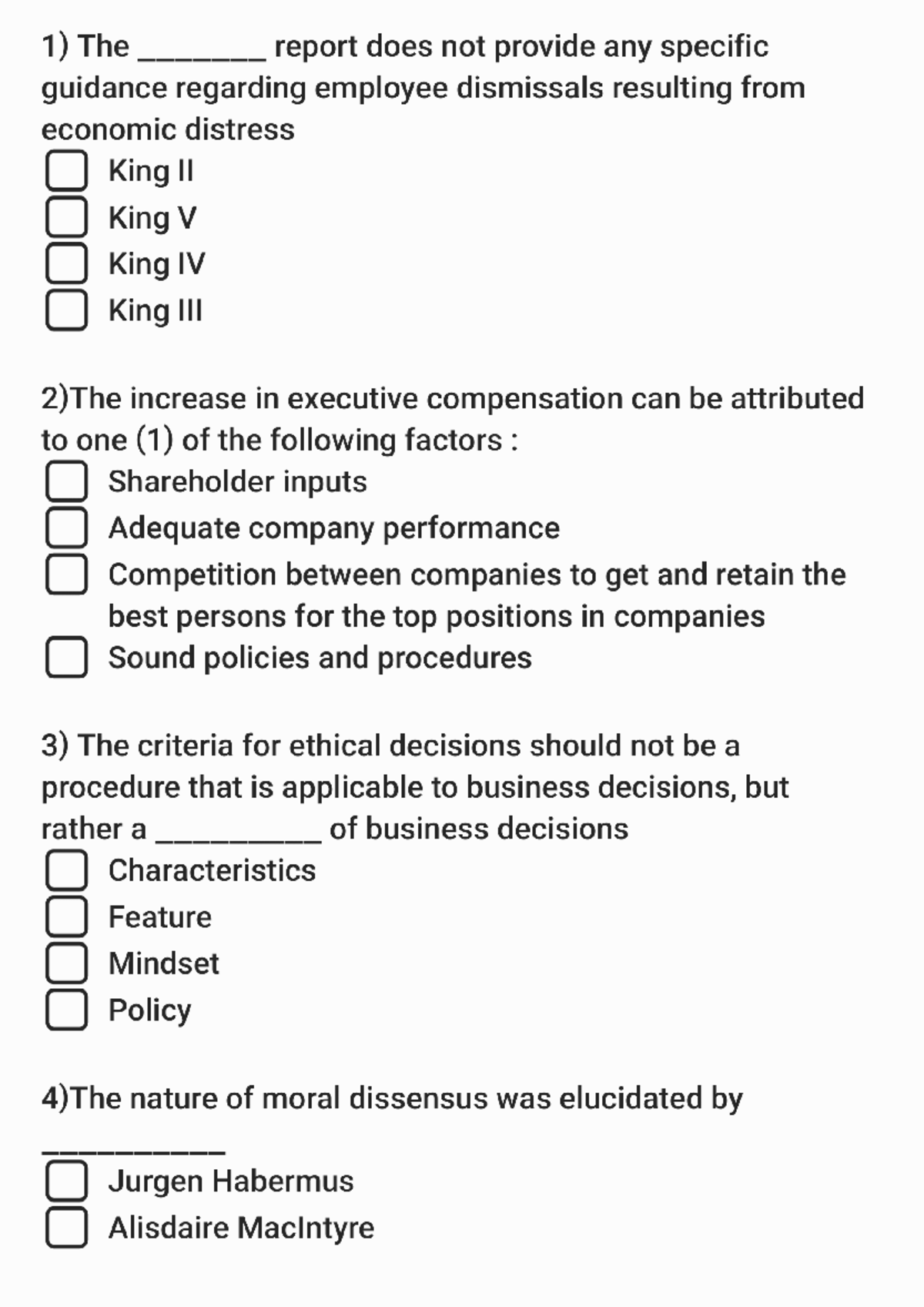 Business Ethics Quiz: Key Concepts and Theories (251008) - Studocu