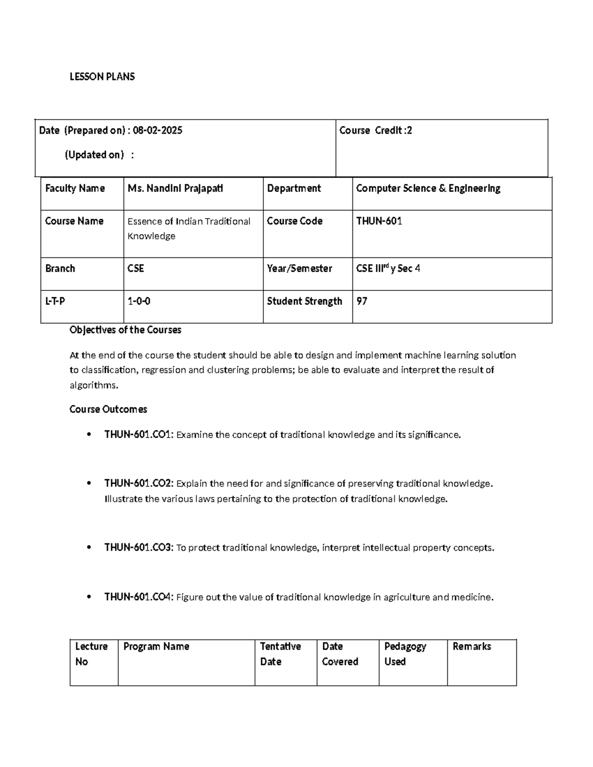 Lesson Plans - bca - LESSON PLANS Date (Prepared on) : 08-02- (Updated ...