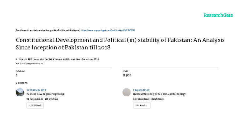 Constitutional Development & Political Stability in Pakistan (2018 ...