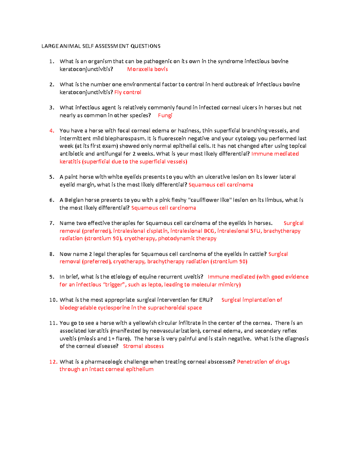 Large Animal Self Assessment Questions - Key 2024 (FOOTE) - Studocu