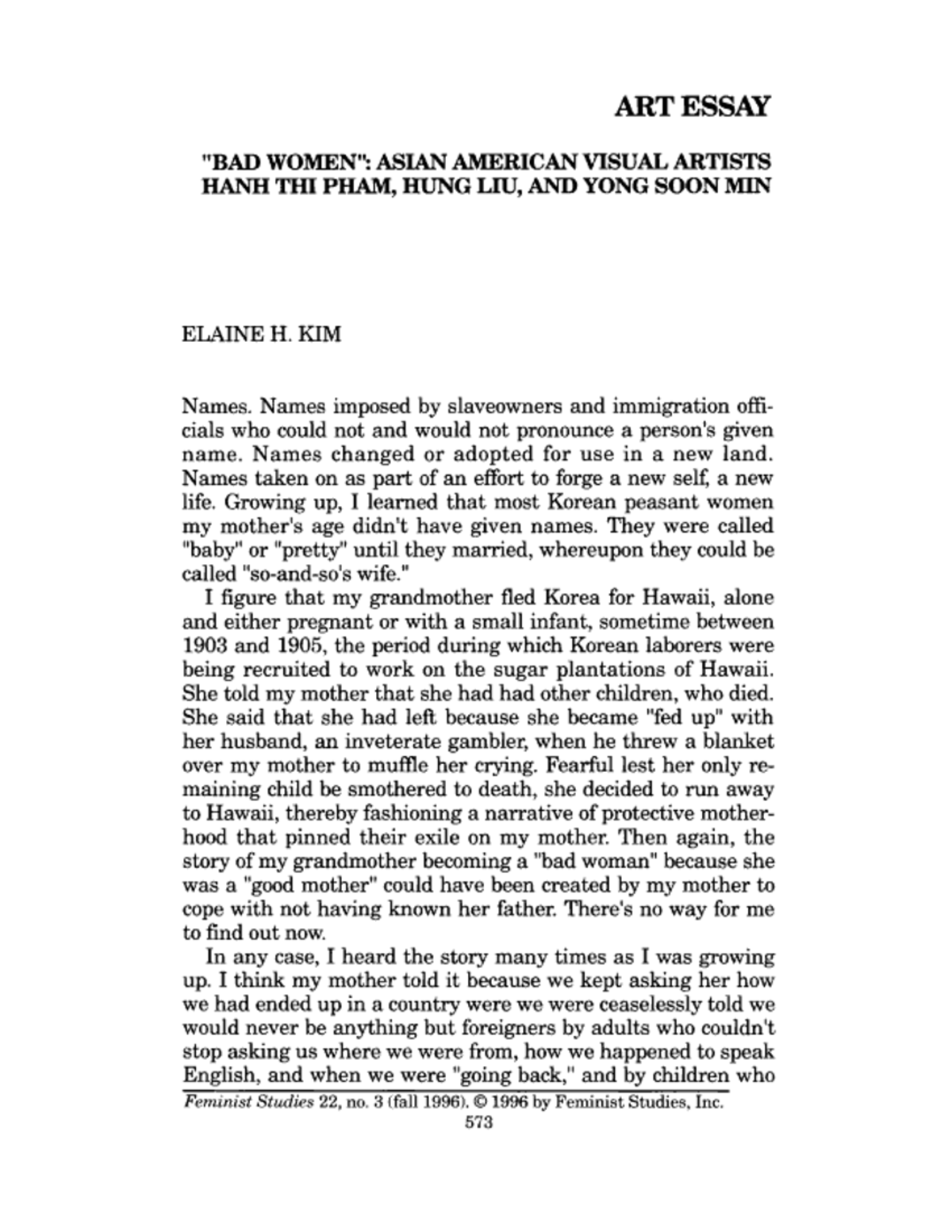 Feminist Studies 22: Exploring Asian American Visual Artists and ...