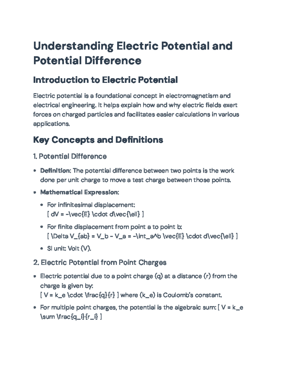 Electric Potential and Potential Difference: Key Concepts and ...
