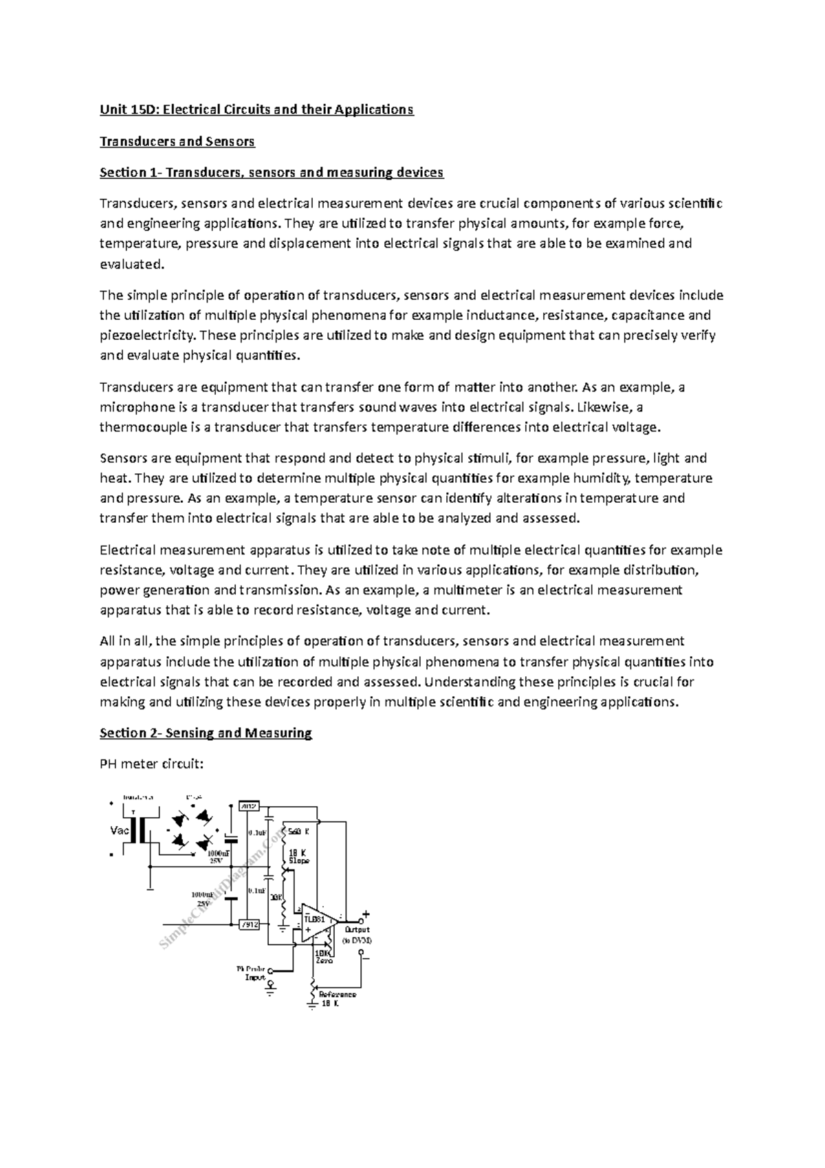 Unit 15D Transducers and Sensors - Unit 15D: Electrical Circuits and ...