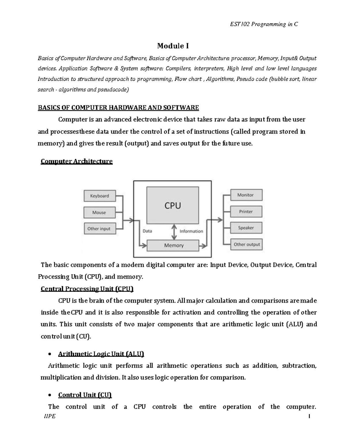 Module 1 - Basics of Computer Architecture: processor, Memory, Input ...