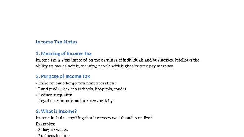 Income Tax Notes: Understanding Taxation Principles and Types - Studocu