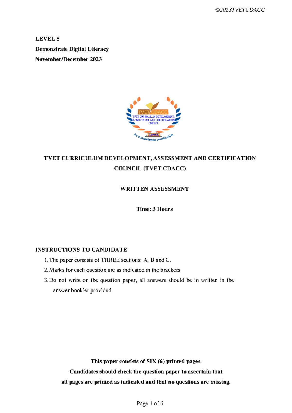 Digital Literacy Level 5 Assessment - ICT 5-1699432818 - Studocu