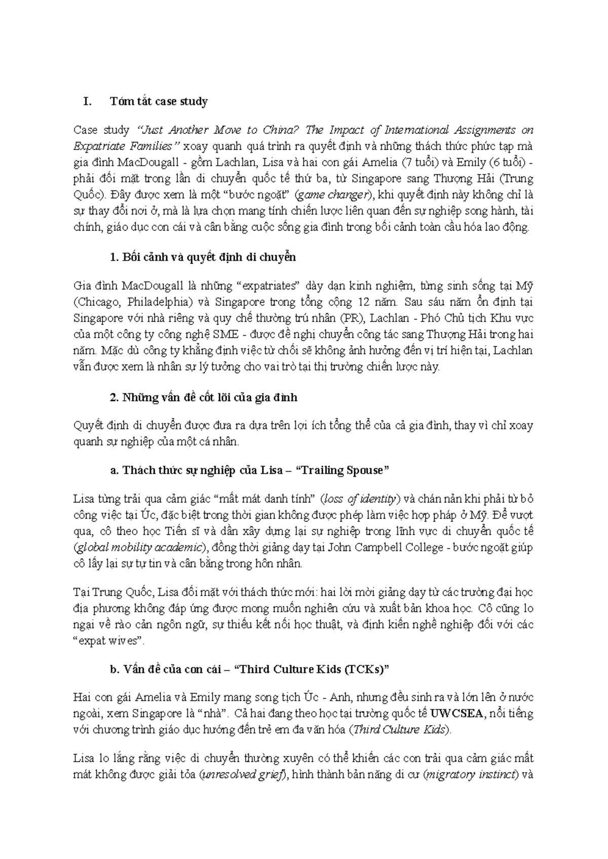Tóm tắt Case Study: Gia đình MacDougall và Thách Thức Di Chuyển Quốc Tế ...