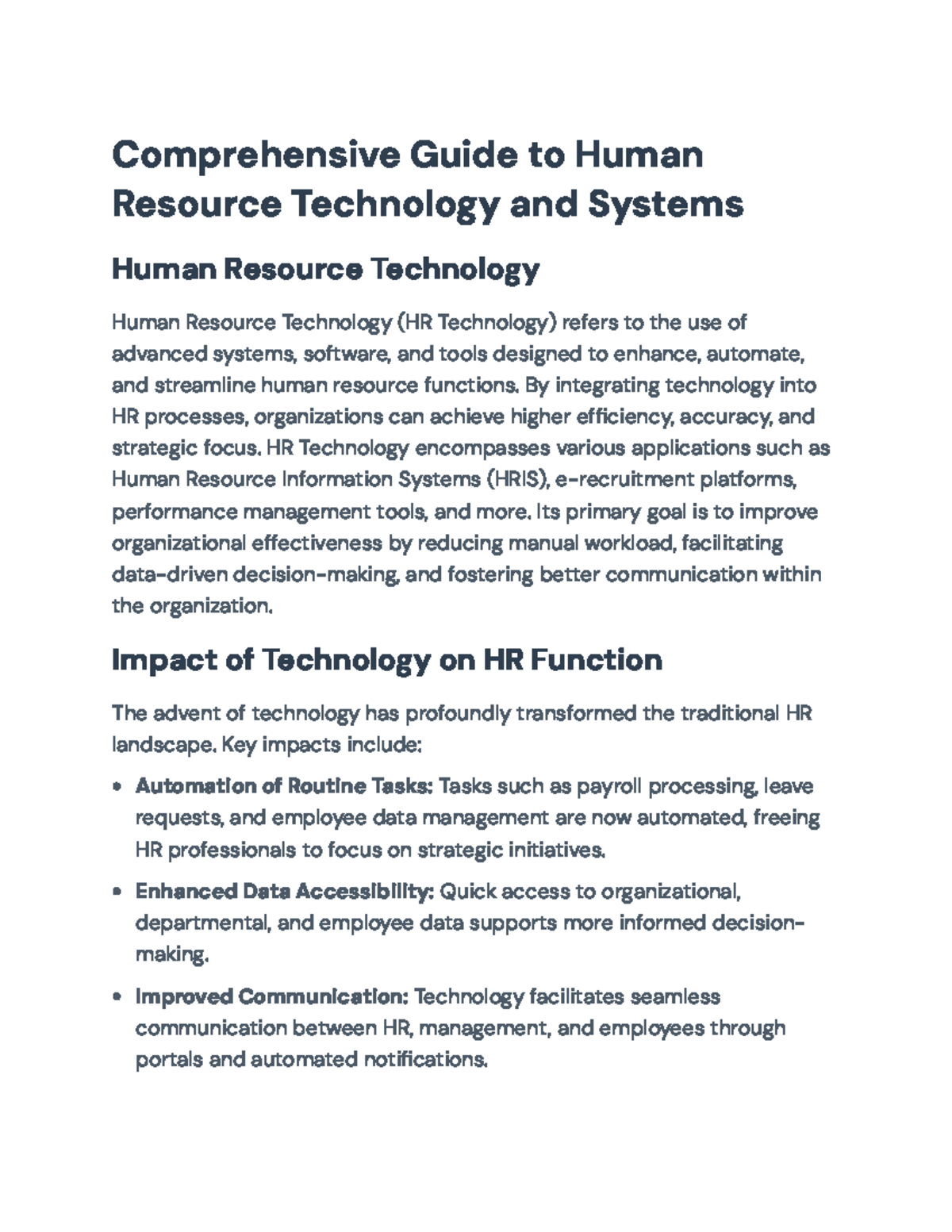 Comprehensive Overview of HR Technology & Systems (HRM 101) - Studocu