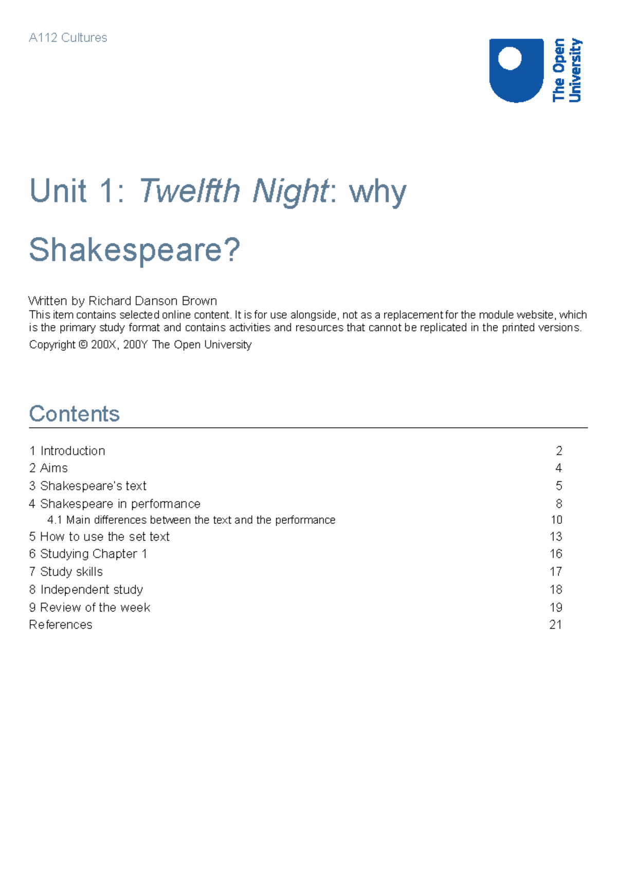 A112 Cultures: Exploring Shakespeare's Twelfth Night – A Comprehensive ...