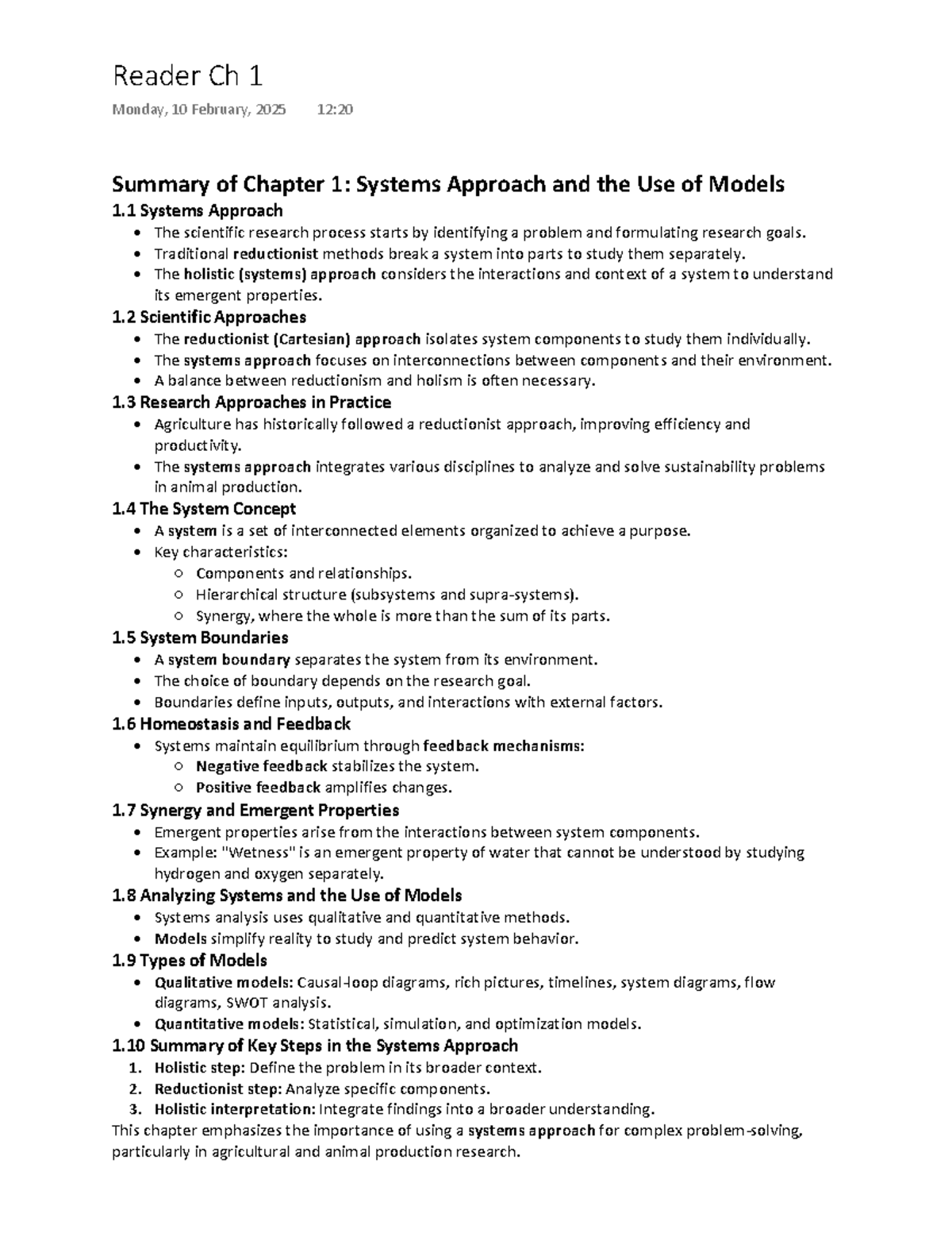 SAAS Reader Ch 1: Summary of Systems Approach and Models - Studeersnel