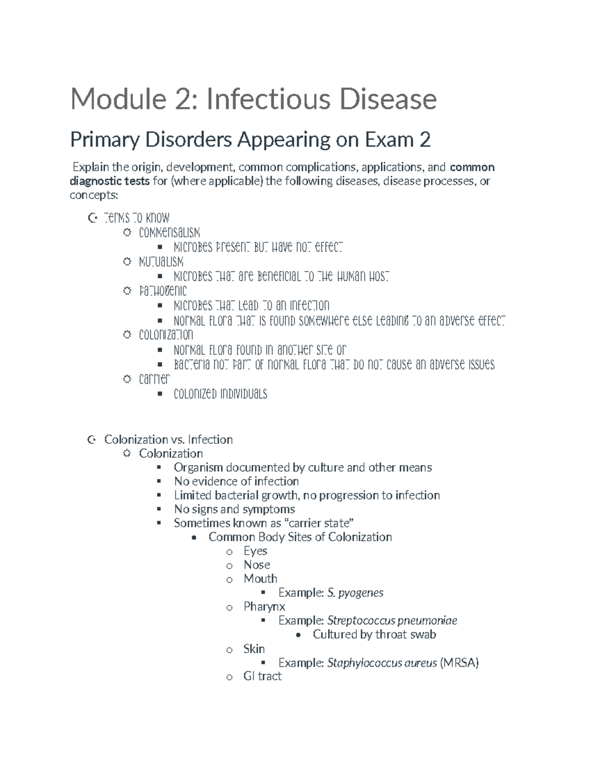 First Draft Study Guide-Mod2-Ch5 - Module 2: Infectious Disease Primary ...