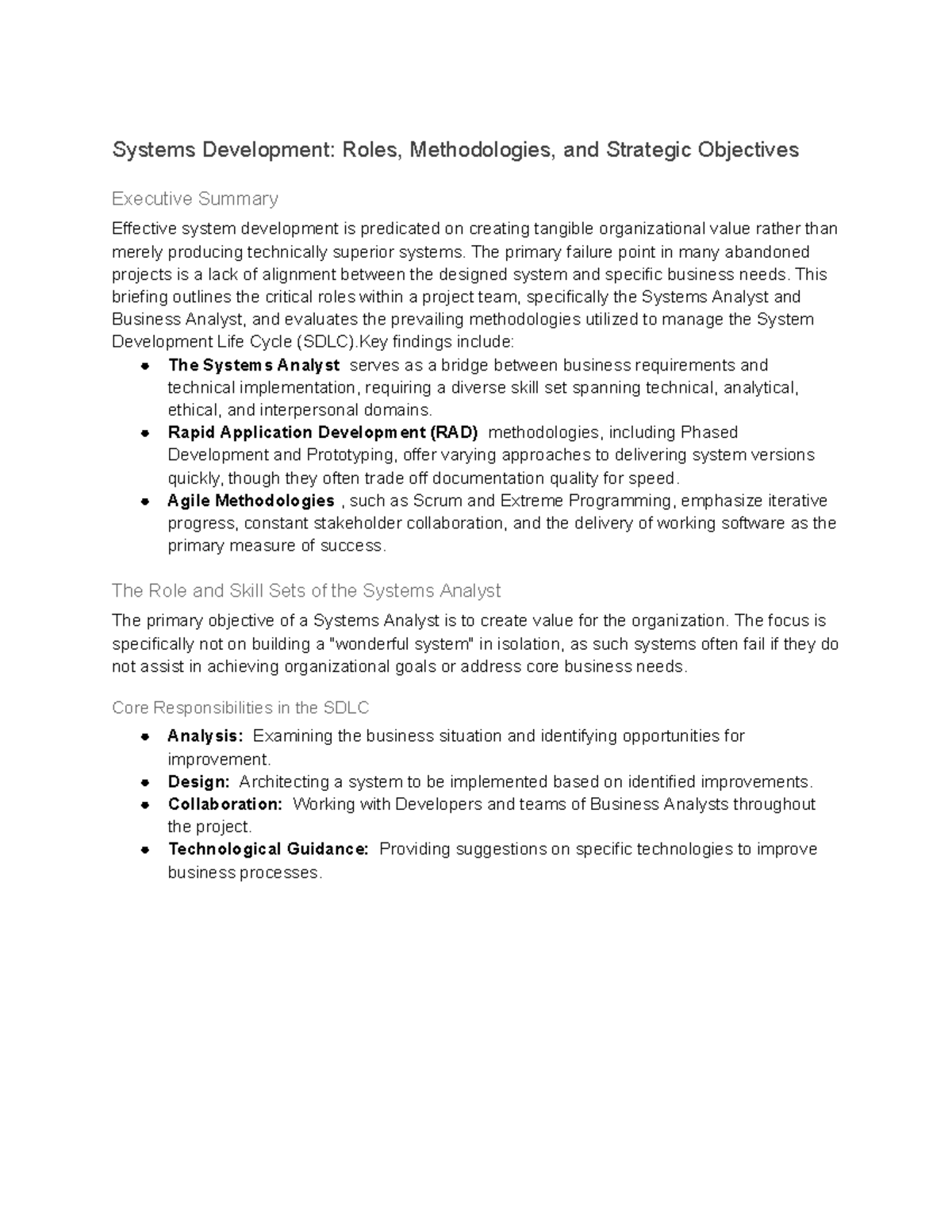 IS201 - Systems Development: Roles & Methodologies Summary - Studocu