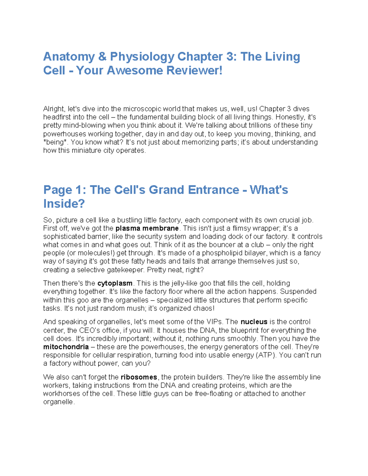 Anatomy & Physiology Ch 3: The Living Cell Overview and Insights - Studocu