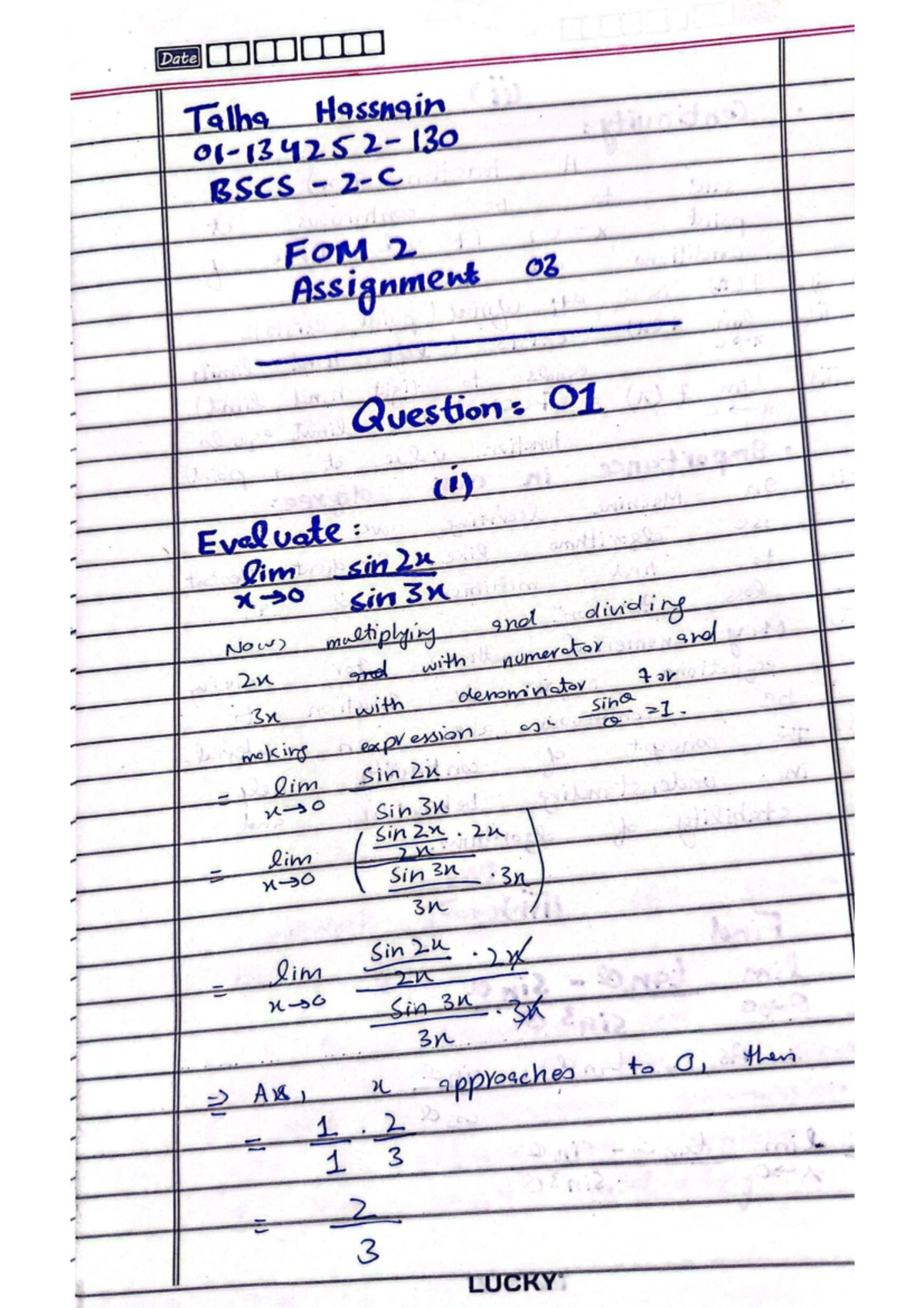 FOM 2 Assignment 03: Evaluating Limits and Continuity Concepts - Studocu