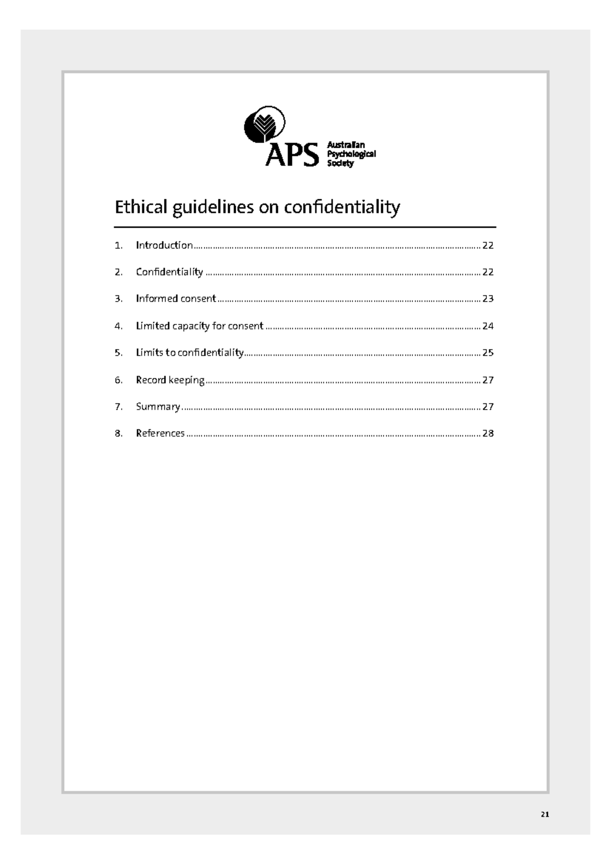 APS Ethical Guidelines on Confidentiality and Record Keeping - Studocu