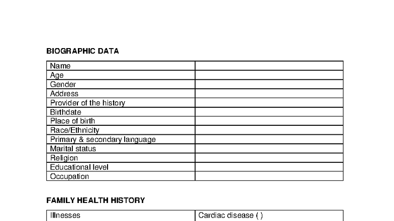BIO 101: Comprehensive Biographic & Health Assessment Tool - Studocu