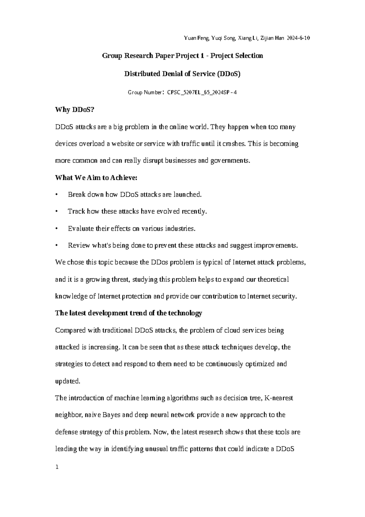 Group Research Paper Project 1: DDoS Attack Analysis & Defense ...