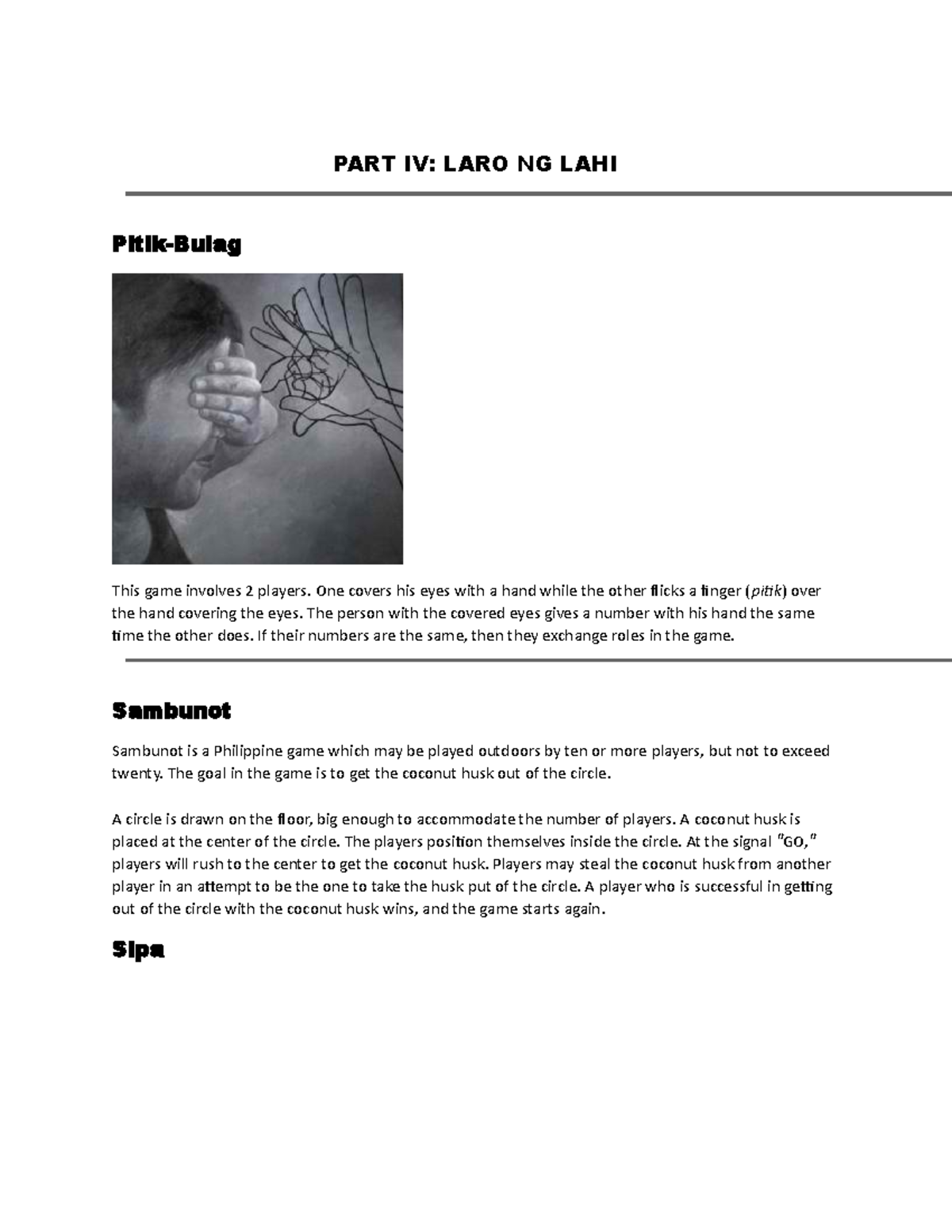 Part IV: Laro ng Lahi - Lecture Notes on Traditional Filipino Games ...