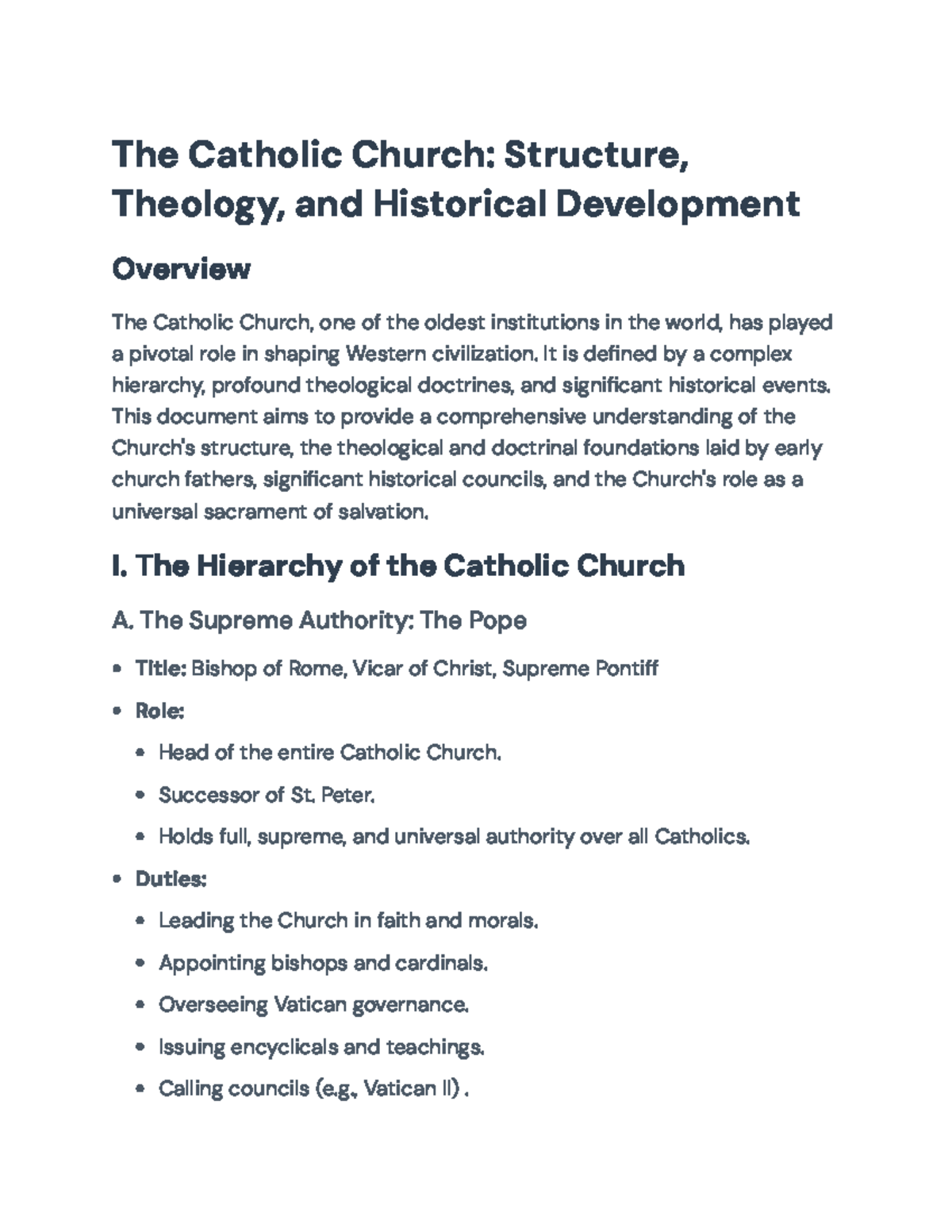 The Catholic Church: Hierarchical Structure, Theology, and History ...