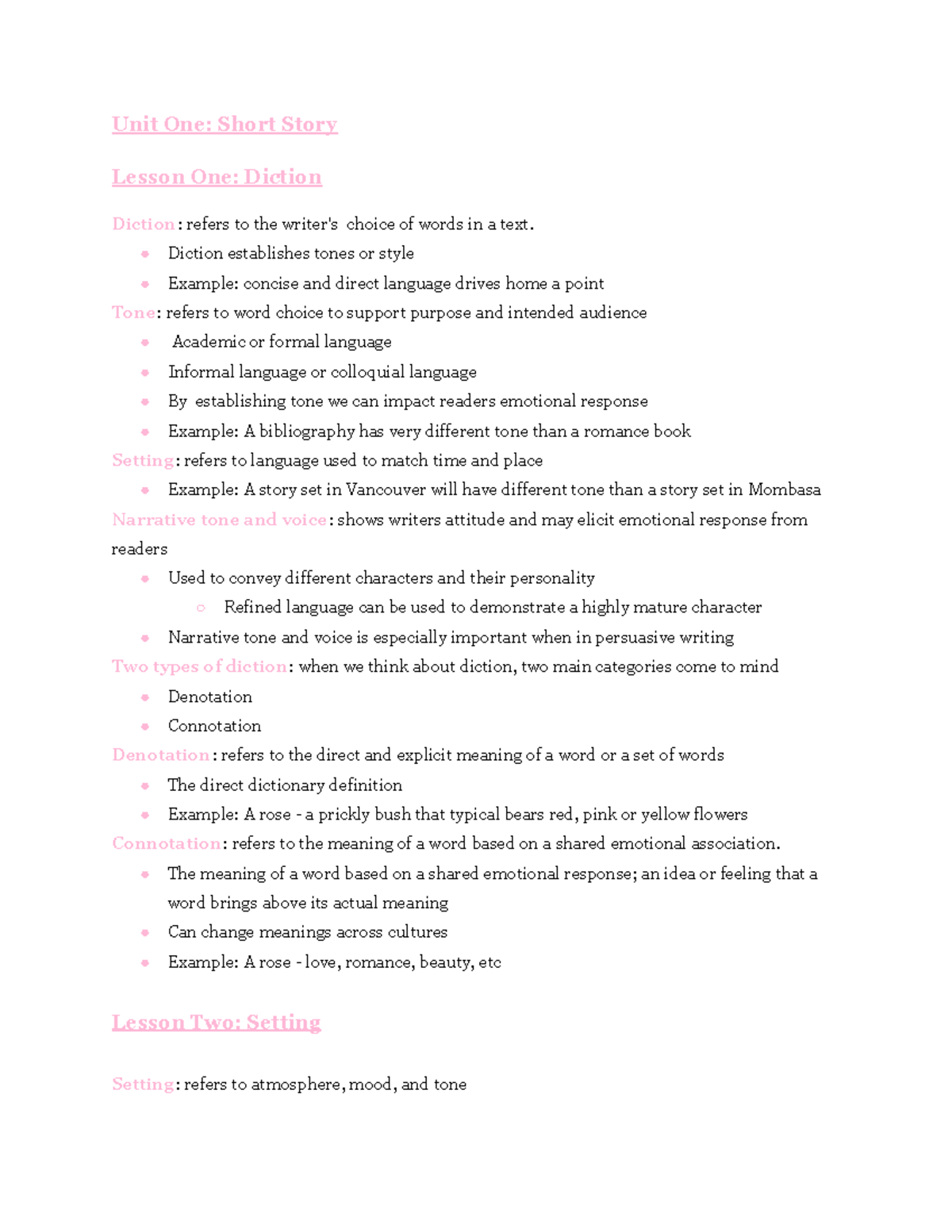 English Notes Unit One: Diction, Tone, and Theme Analysis - Studocu