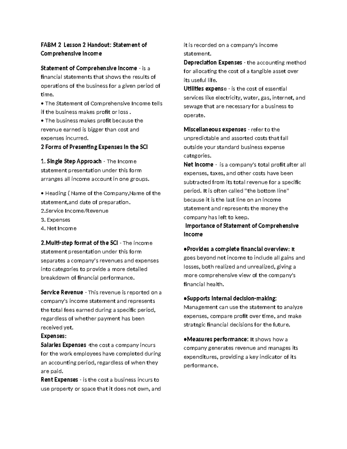 FABM 2 Lesson 2 Handout: Understanding the Statement of Comprehensive ...