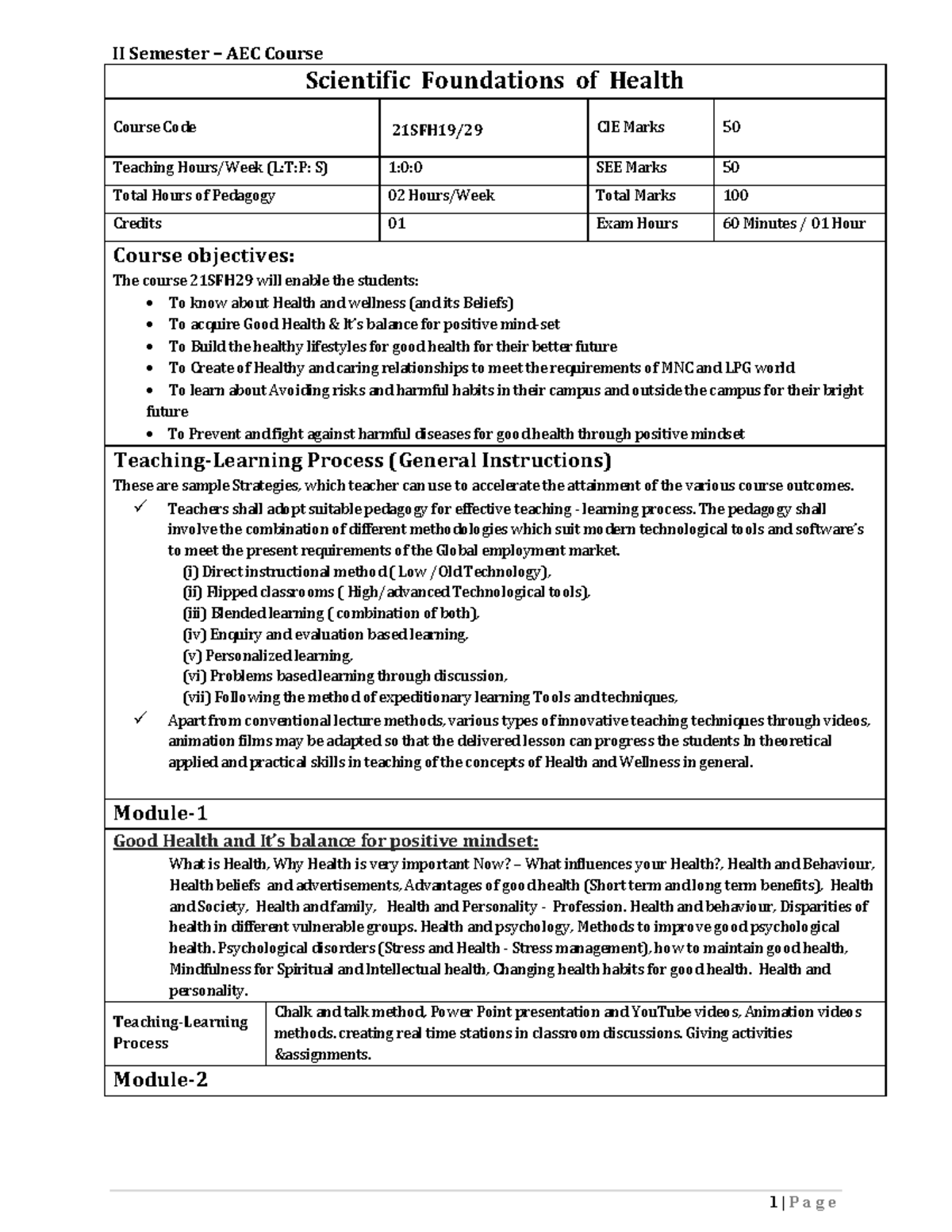 21SFH29 - Scientific Foundations of Health Syllabus Overview - Studocu