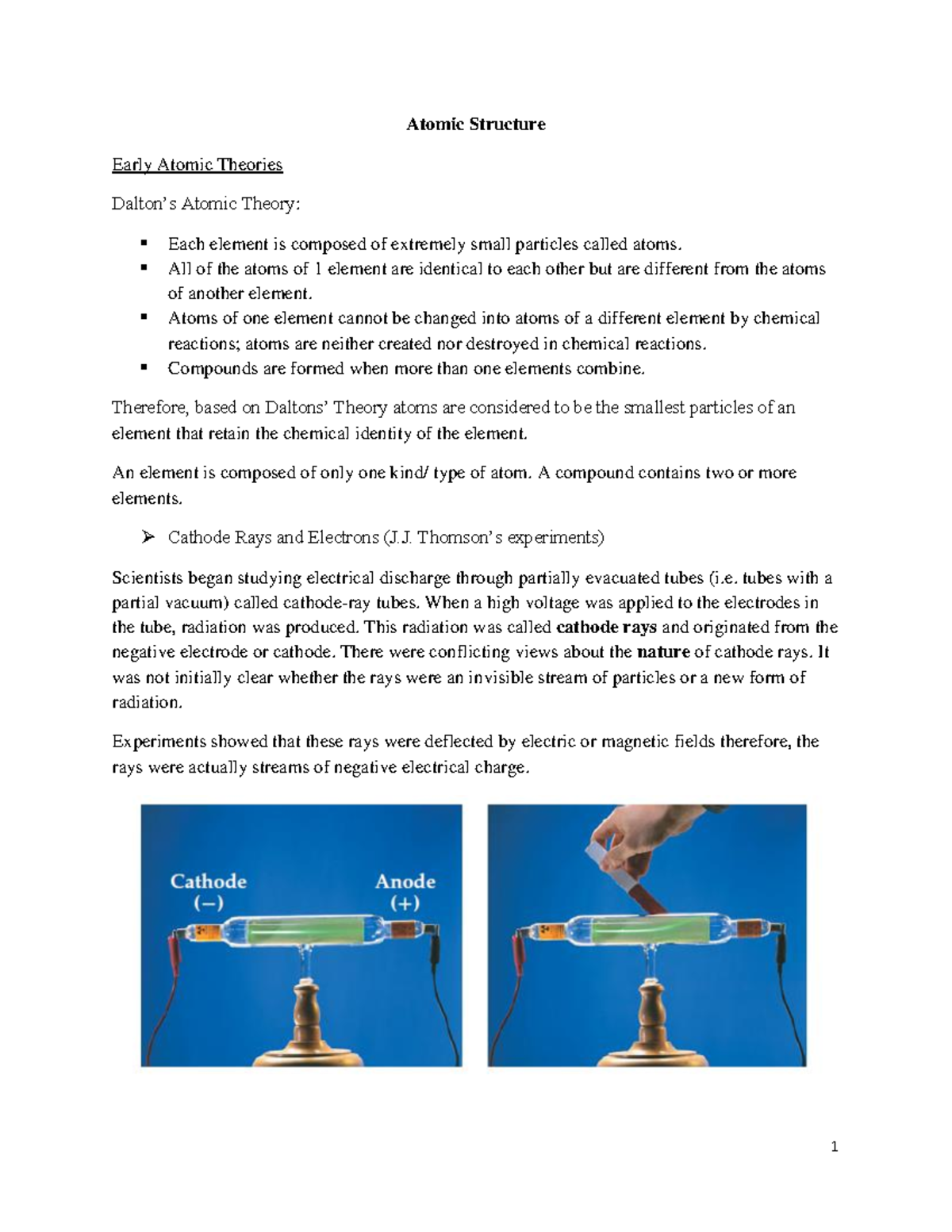 Atomic Structure (CHEM 101) - Detailed Notes on Early Theories and ...