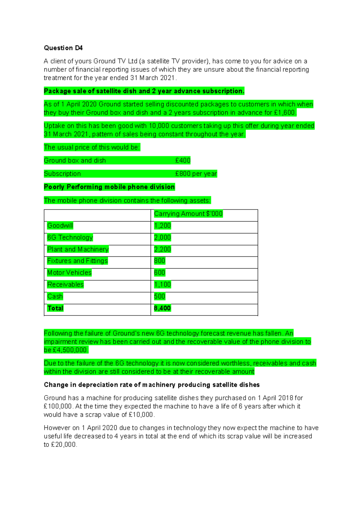 Question D4 - Financial Reporting Issues for Ground TV Ltd (2021) - Studocu