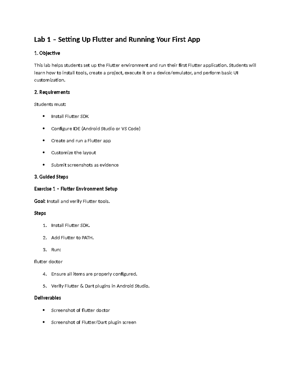Lab 1 Setting Up Flutter and Running Your First App - Objective This ...