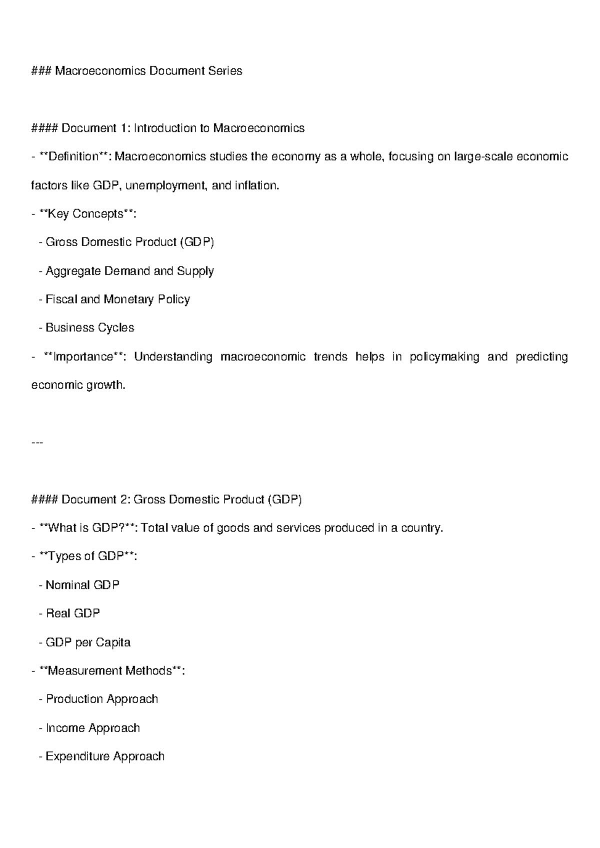 Macroeconomics Documents - Key Concepts: Gross Domestic Product (GDP ...