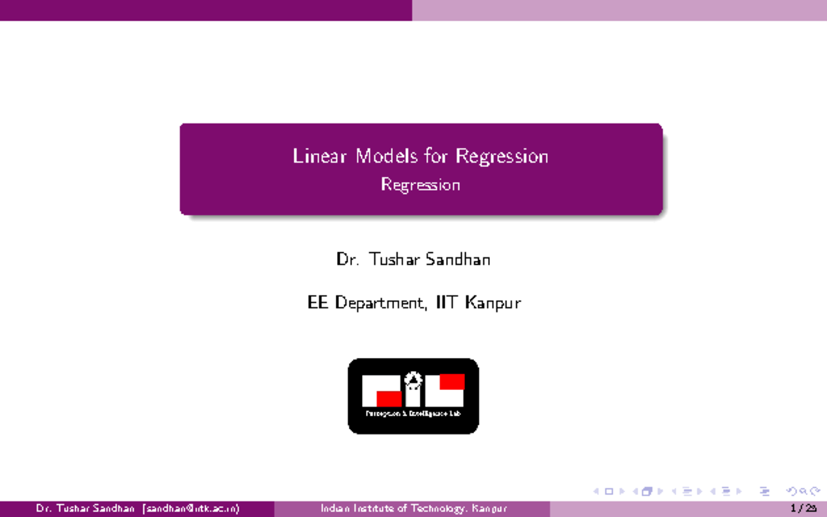 IPR sandhan L01 regress - Indian Institute of Technology, Kanpur Linear ...