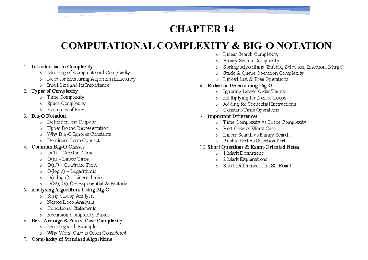 XII Notes: CHAPTER 14 - Computational Complexity Overview - Studocu