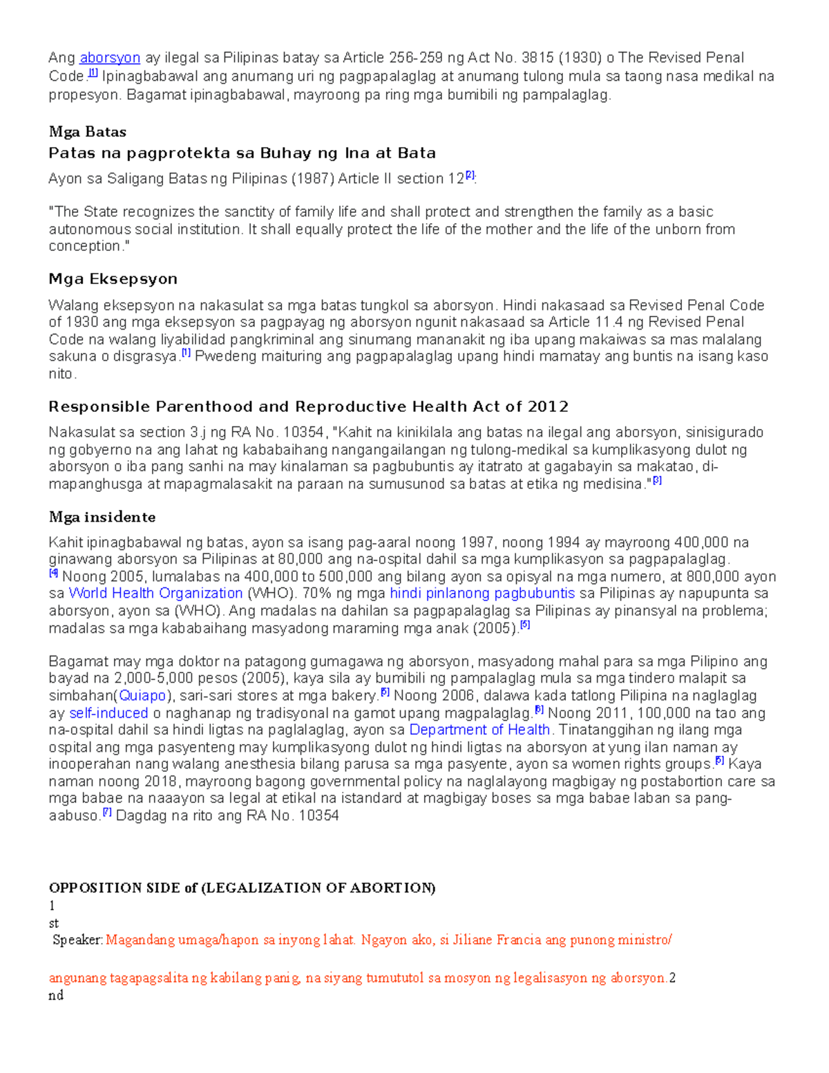 Debate Script: Aborsyon sa Pilipinas - Legalization vs. Prohibition ...