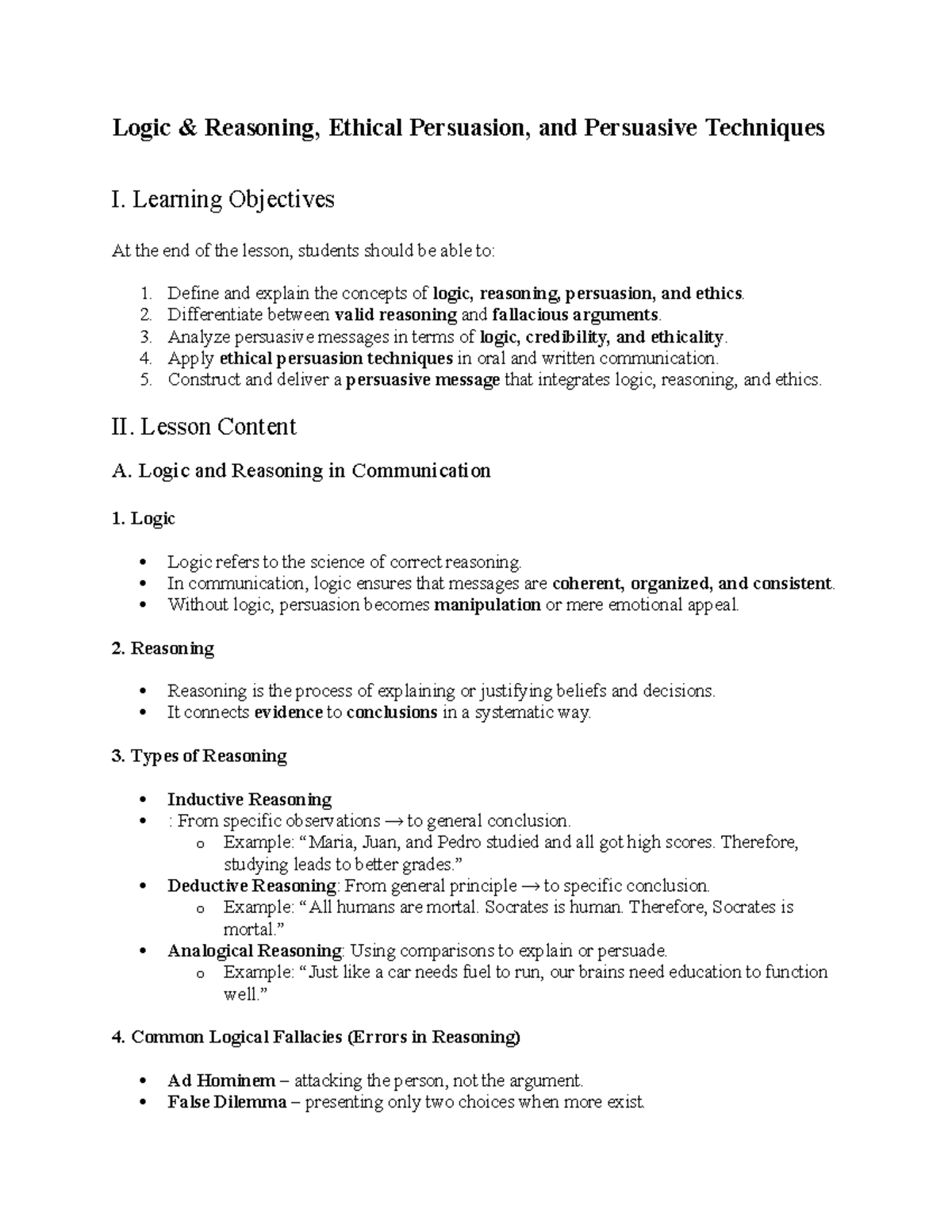 Logic and Reasoning: Ethical Persuasion Techniques I - School Purposes - Studocu