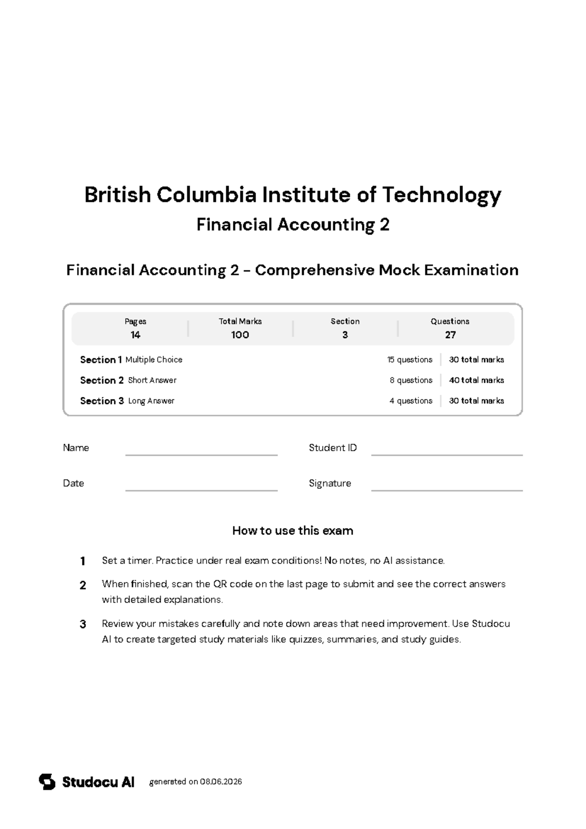 Financial Accounting 2 - Comprehensive Mock Exam - Studocu