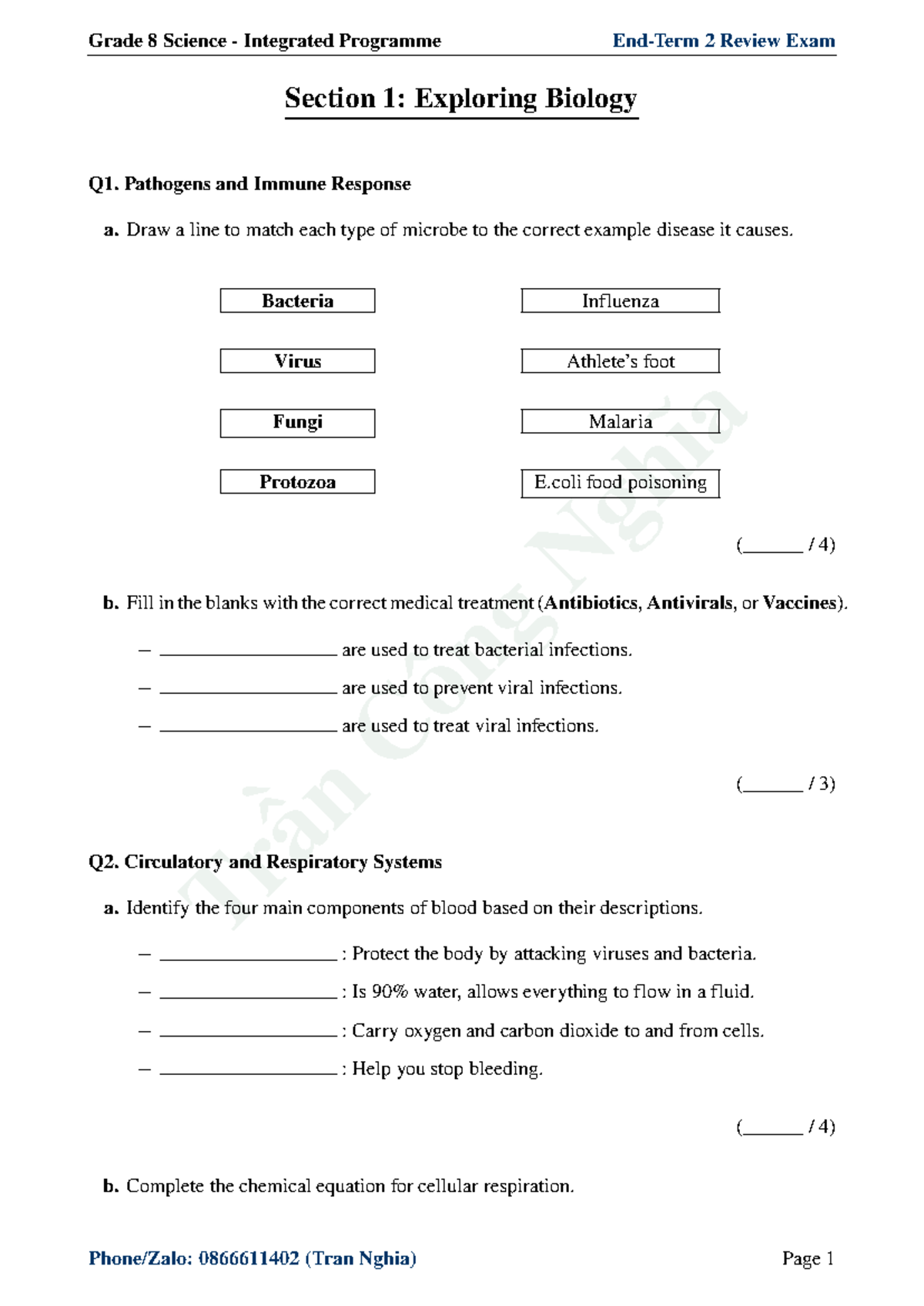 Grade 8 Science Integrated Programme 2 Review Exam Practice Test - Studocu