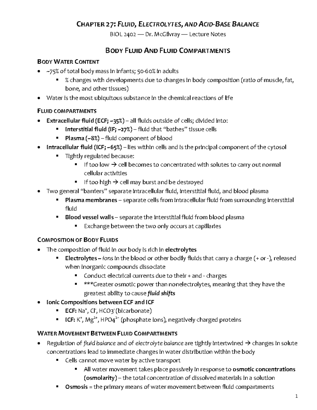 CHAPTER 27: FLUID, ELECTROLYTES, AND ACID-BASE BALANCE - BIOL 2402 ...