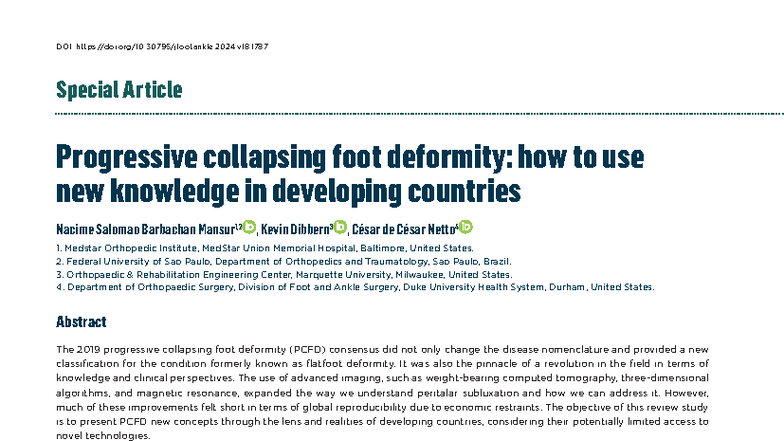 Progressive Collapsing Foot Deformity: Insights for Developing ...