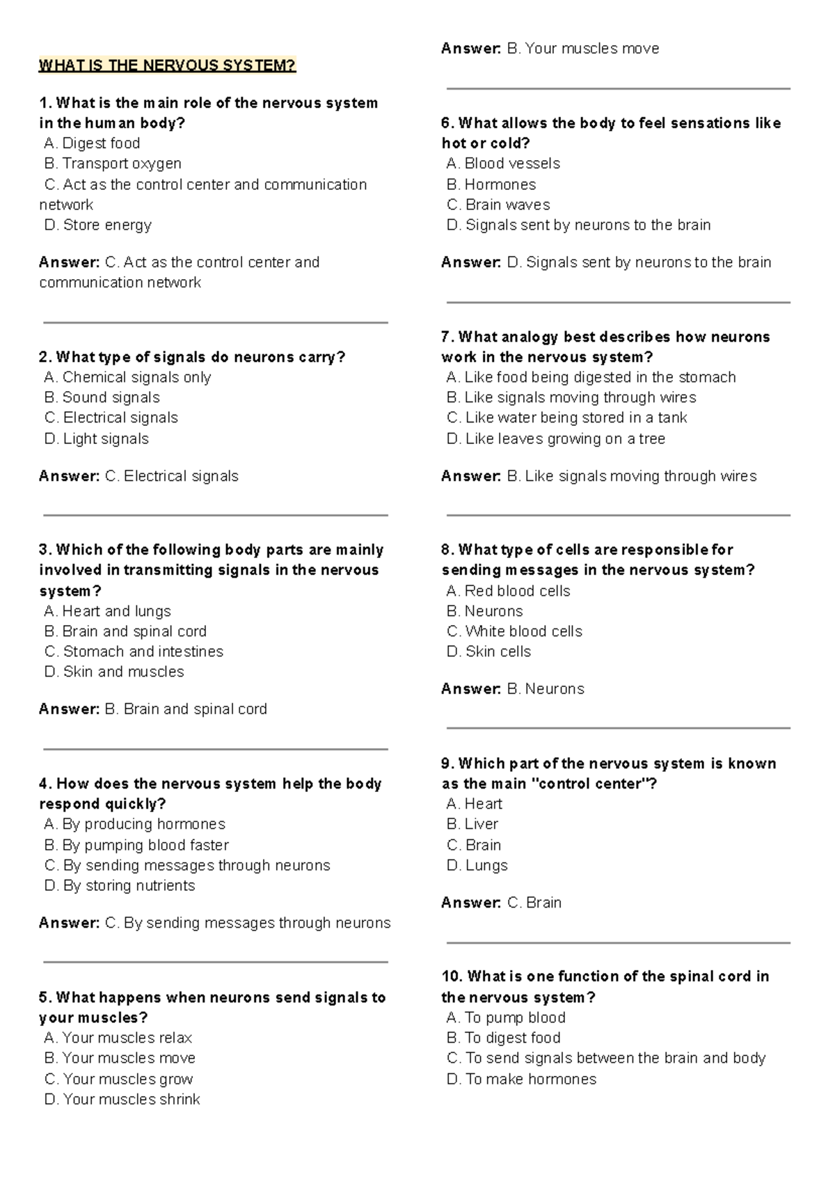 Biopsych 101: Nervous System Practice Quiz - Studocu