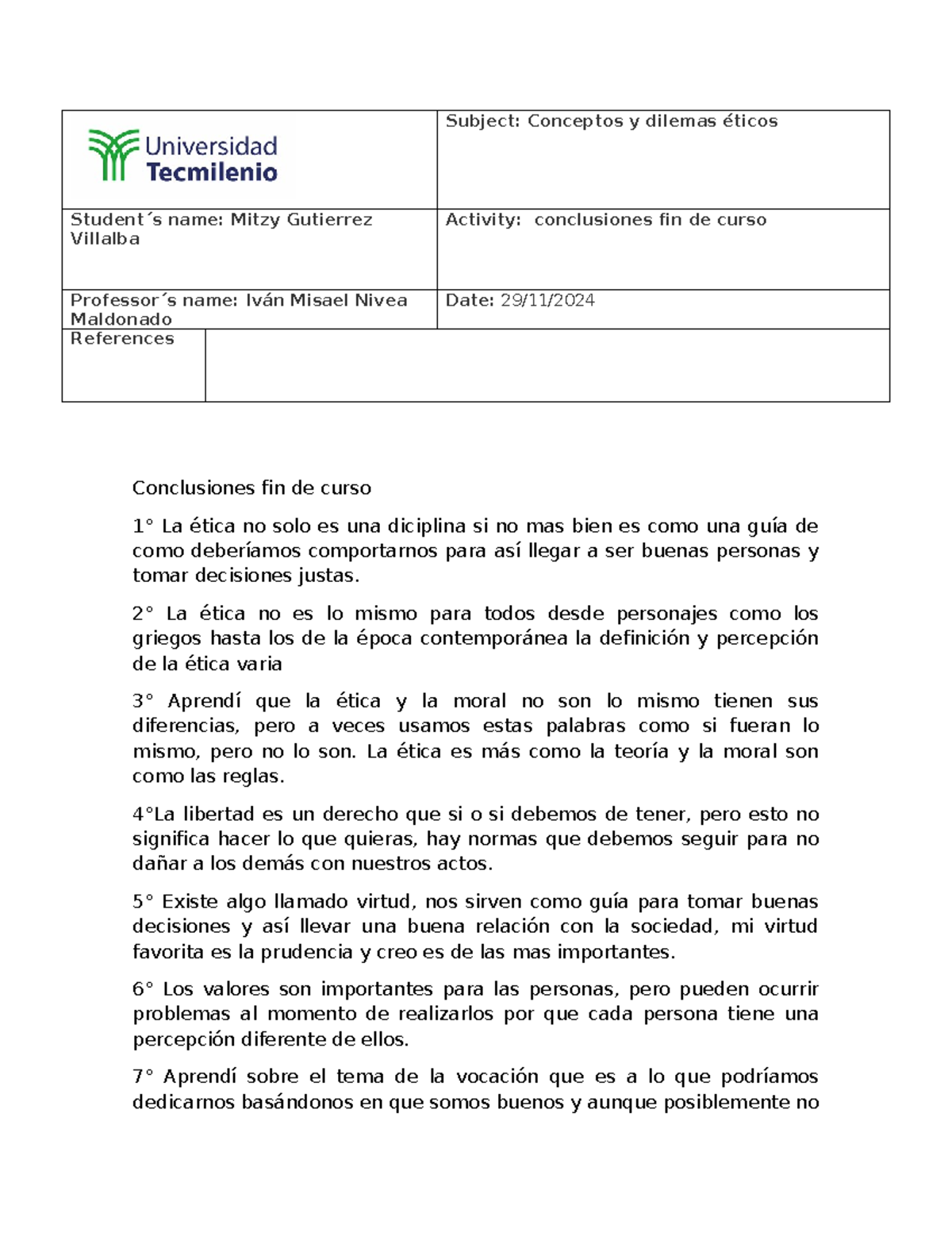 Final - matematica es - Subject: Conceptos y dilemas éticos Student ́s ...
