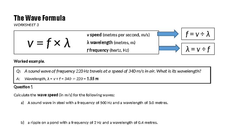 Worksheet 03 - Wave Formula Calculations and Examples - Studocu