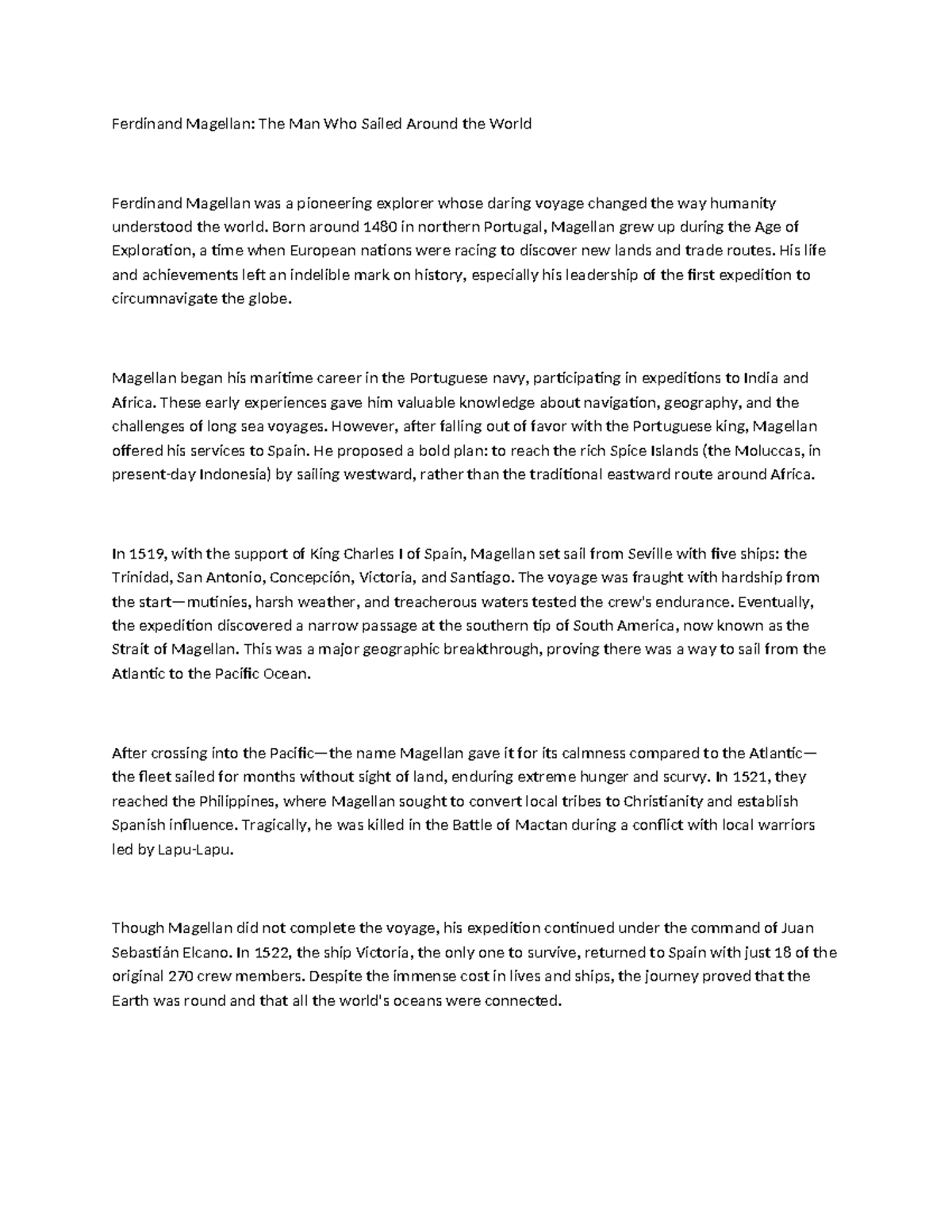 Ferdinand Magellan: Essay on the first circumnavigation of the globe ...