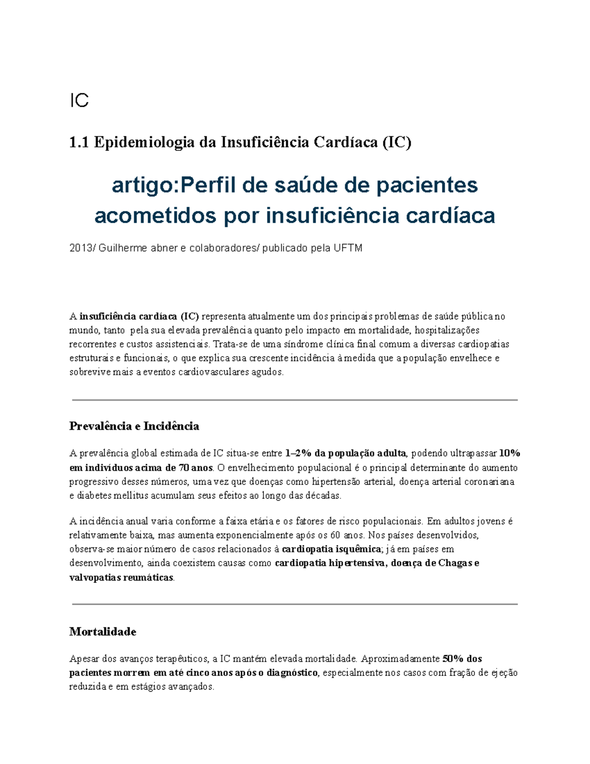 IC 1.1 Artigo sobre Epidemiologia e Perfil de Saúde em Insuficiência ...