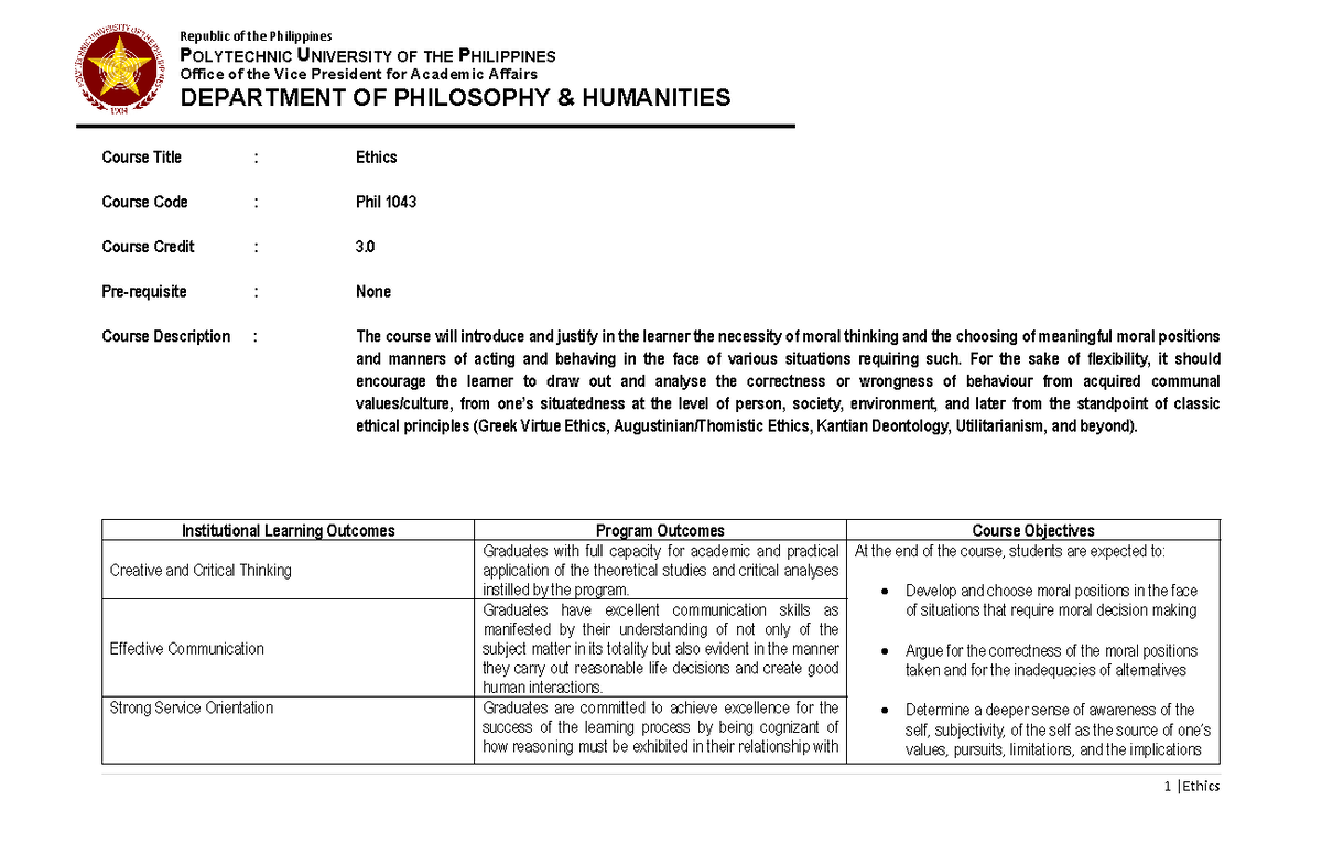 PDF document - Syllabus - POLYTECHNIC UNIVERSITY OF THE PHILIPPINES ...
