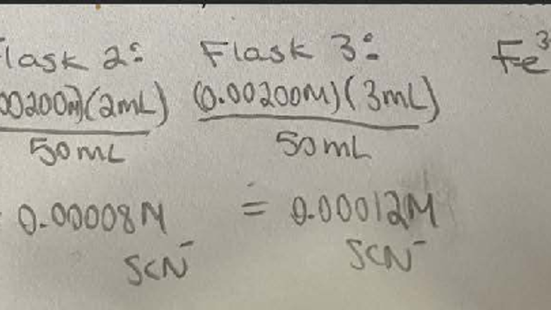 calculation work - PHYSICS 1A03 - Flask 1: Flask 2: Flask 3: Fe SCN FeSCNa (0) KSCN (1mL) (0(2mL ...