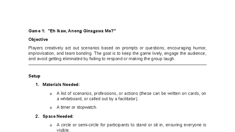 Game Mechanics-Induction - Game 1: "Eh Ikaw, Anong Ginagawa Mo ...
