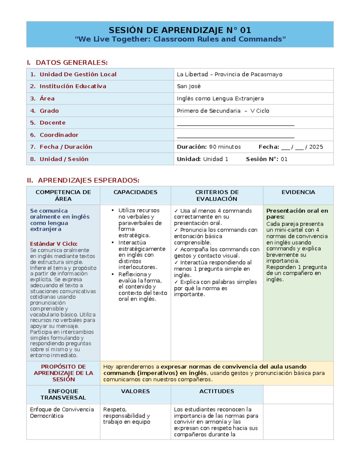 Sesión de Aprendizaje 01: Normas de Aula y Commands - 1ro Sec. San José ...