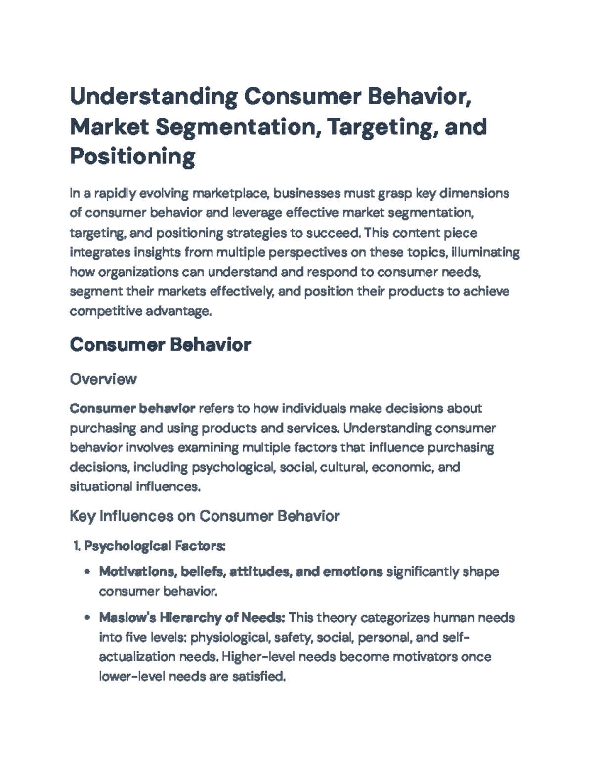 Understanding Consumer Behavior & Market Strategies (BUS 101) - Studocu
